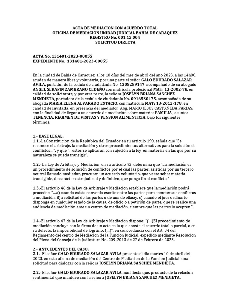 Acta de Mediacion Con Acuerdo Total | PDF | Mediación | Arbitraje