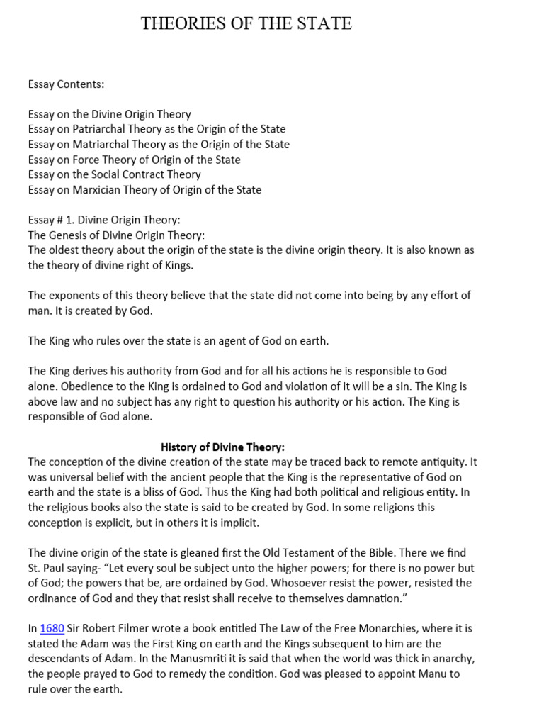 THEORIES OF THE STATE | PDF | Social Contract | Sovereignty