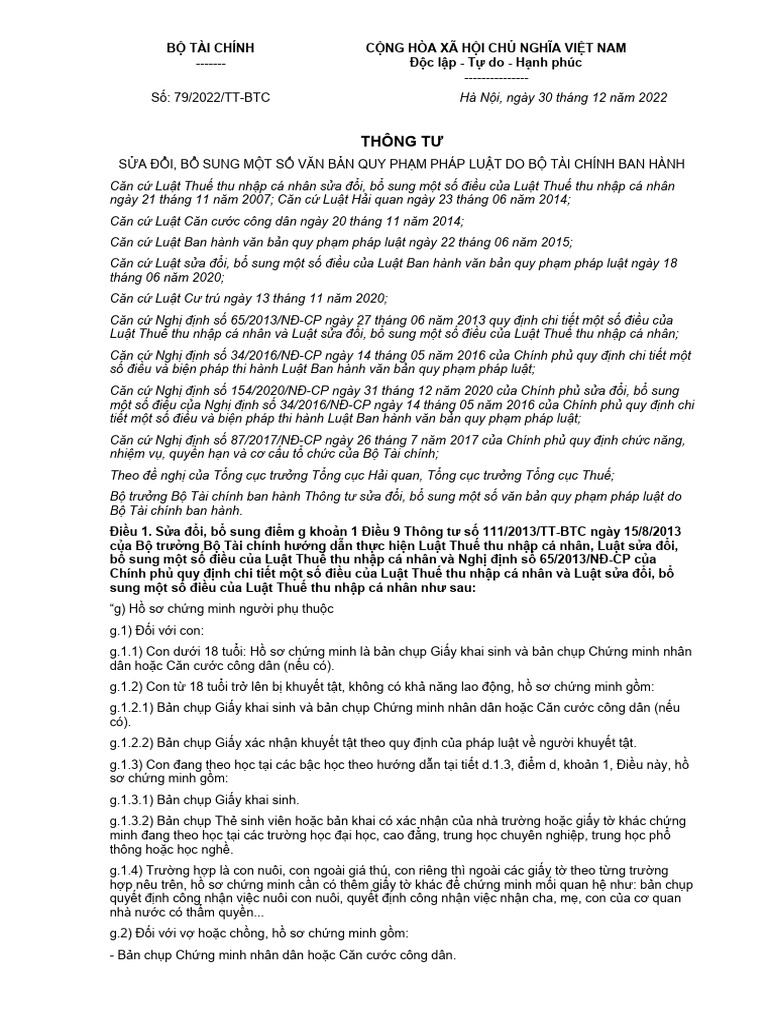 79 - 2022 - TT-BTC - 548438 - Sua Doi Luat Thue TNCN | PDF
