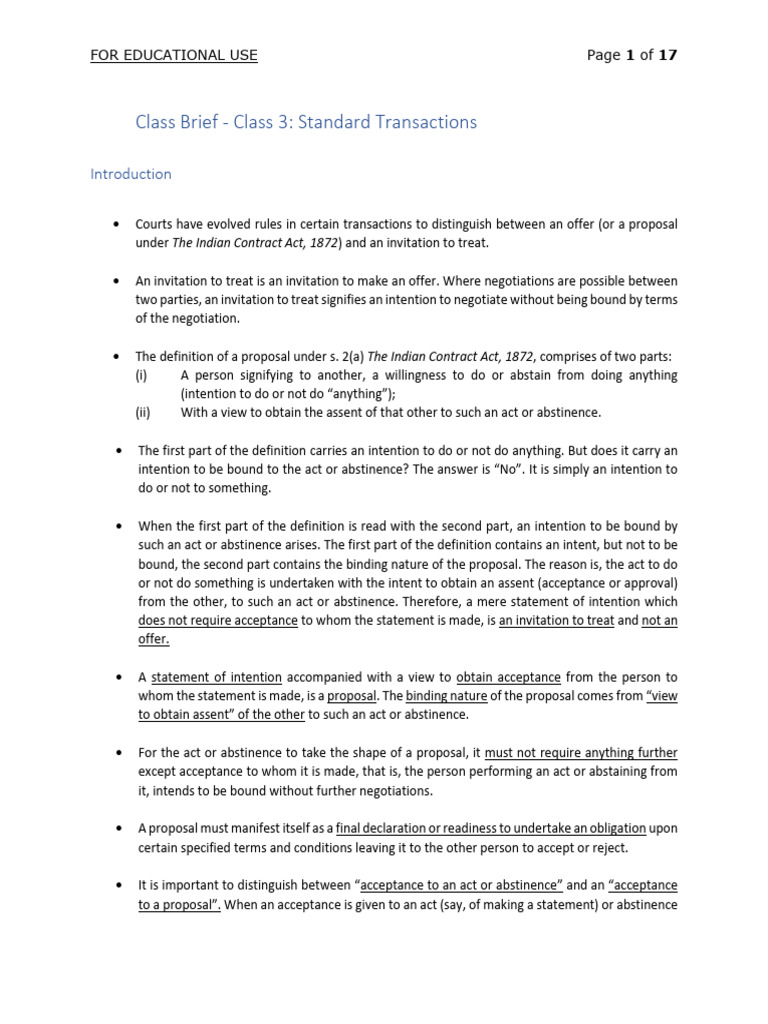 Class Brief (Class 3) - LOC - I | PDF | Offer And Acceptance | Private Law