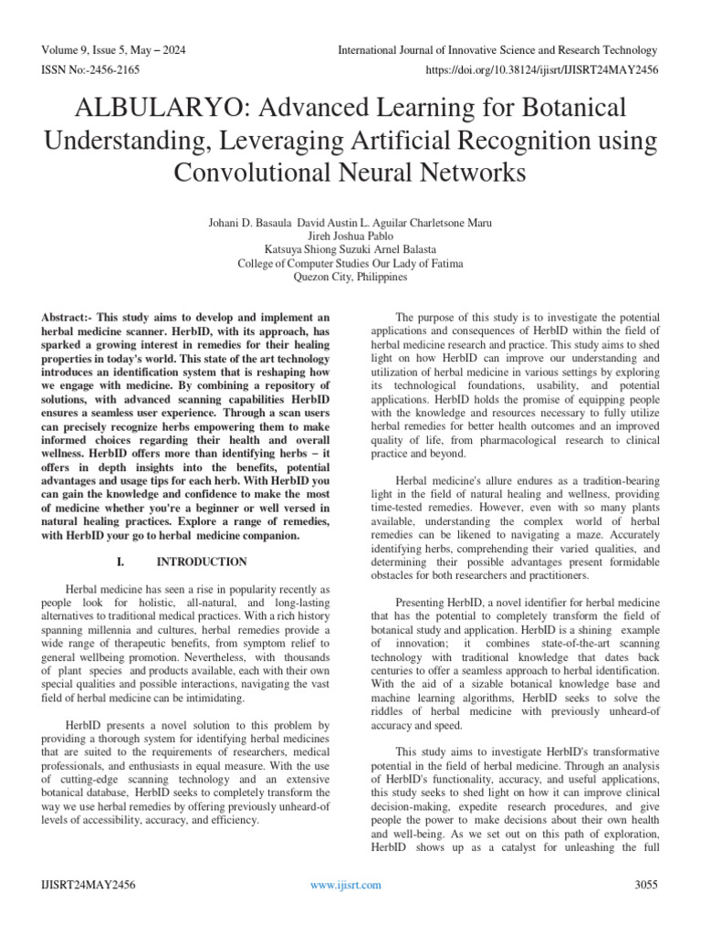 ALBULARYO: Advanced Learning for Botanical Understanding, Leveraging Artificial Recognition ...