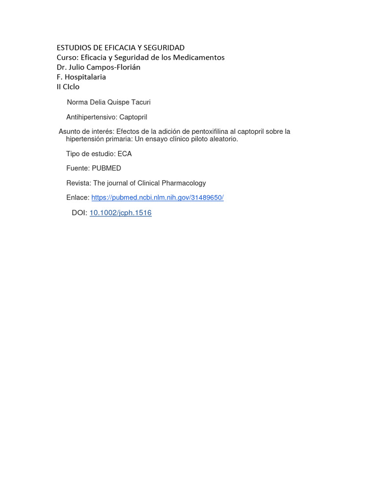 Efectividad y Seguridad Norma Quispe T. Ultimo | PDF | Hipertensión ...