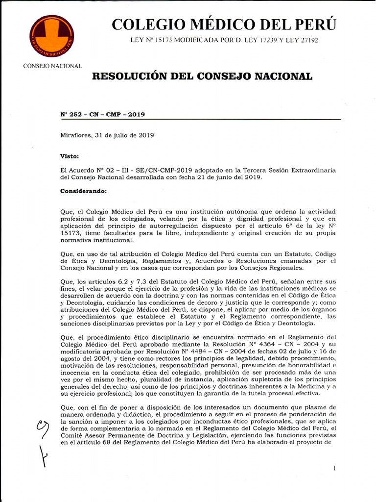 Resolución #252 CN CMP 2019 Guia Sanciones | PDF