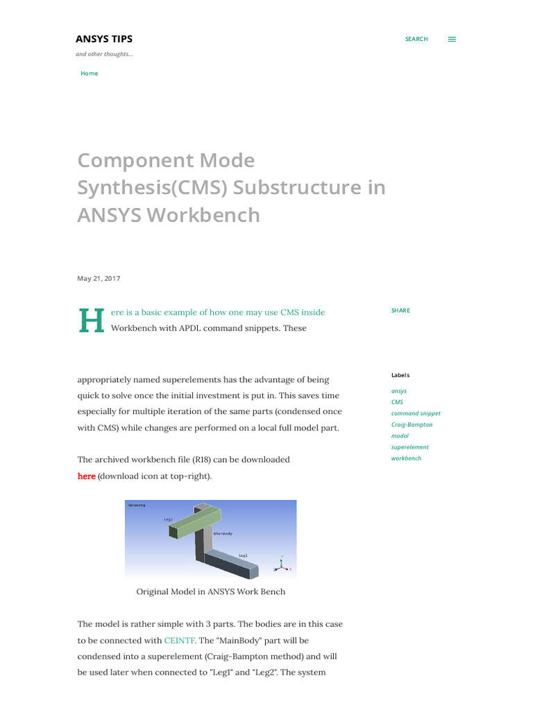 Component Mode Synthesis Cms Substructure In Ansys Workbench Pdf Computer Programming