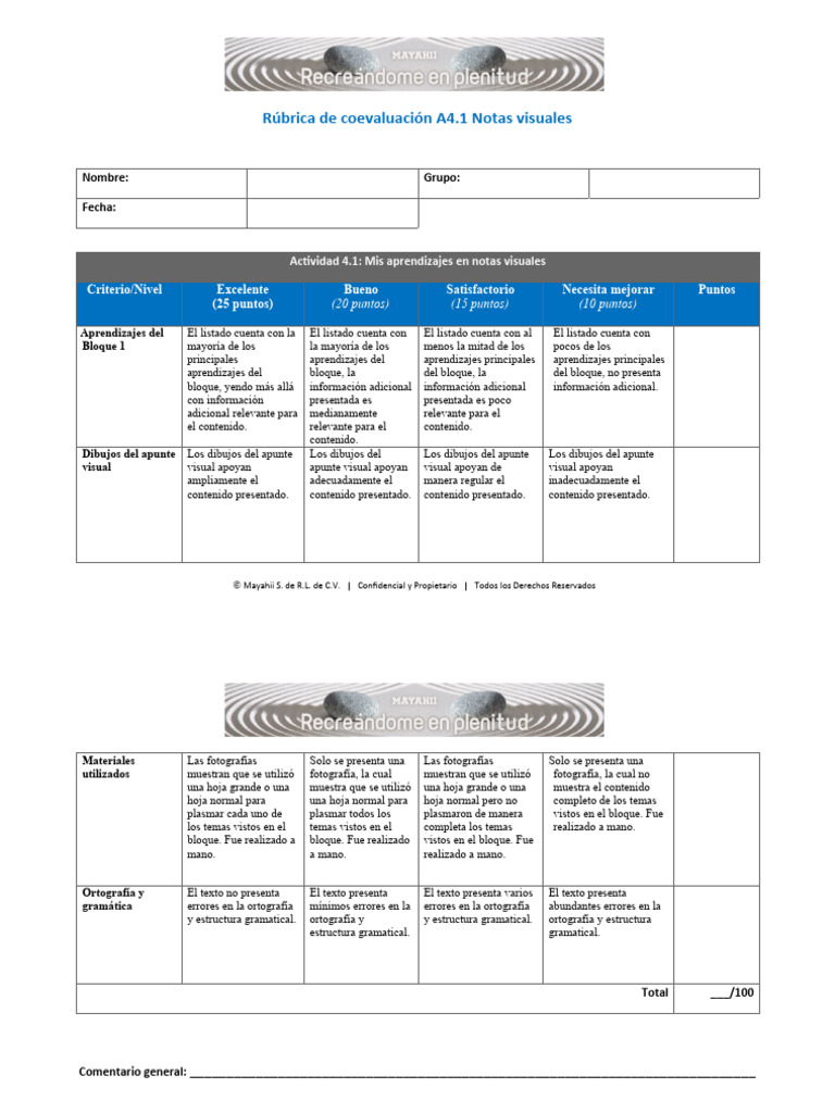 Rúbrica Coevaluación B1L4 Notas Visuales | PDF | Gramática | Comunicación humana