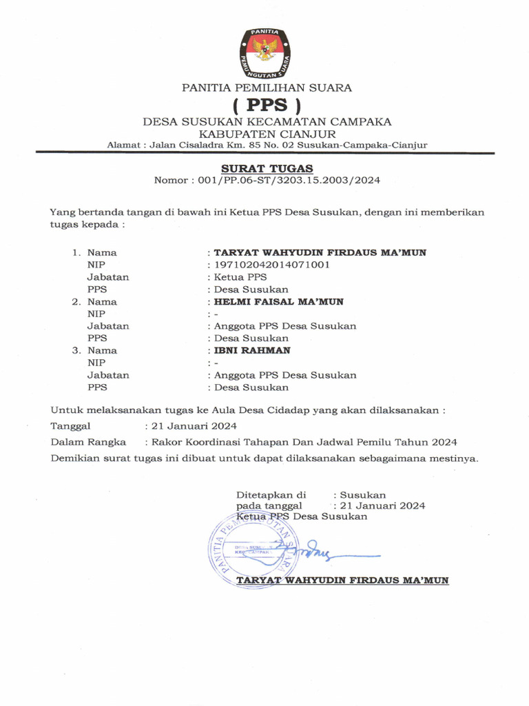 Perjadin Bulan Januari 2024 | PDF