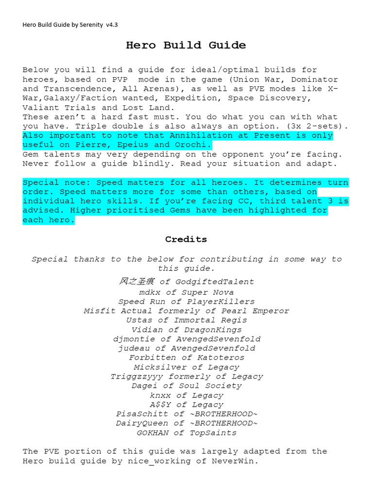 Hero Build Guide v4.3 | PDF