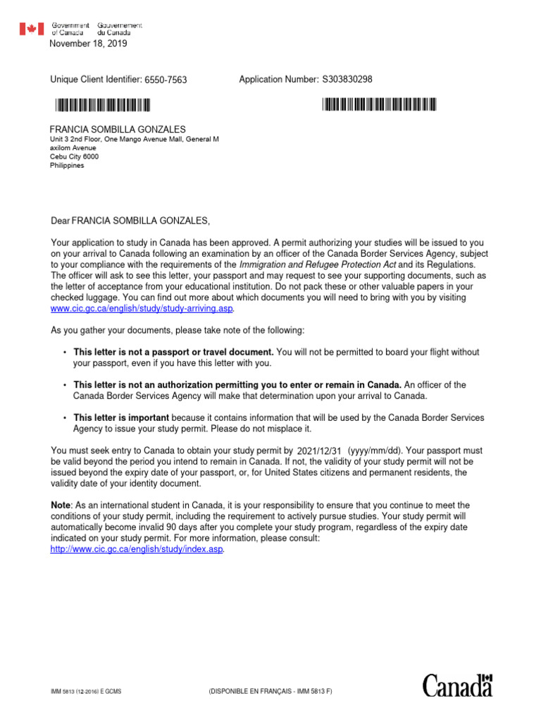 study-permit-approval-letter_compress | PDF | Travel Visa | Passport