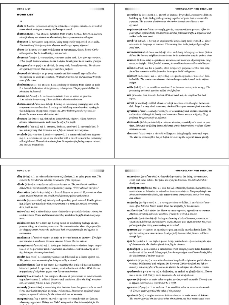 Vocabulary For Toefl iBT | PDF