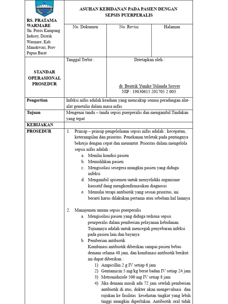 Sop Pasien Dengan Sepsis Puerperalis | PDF