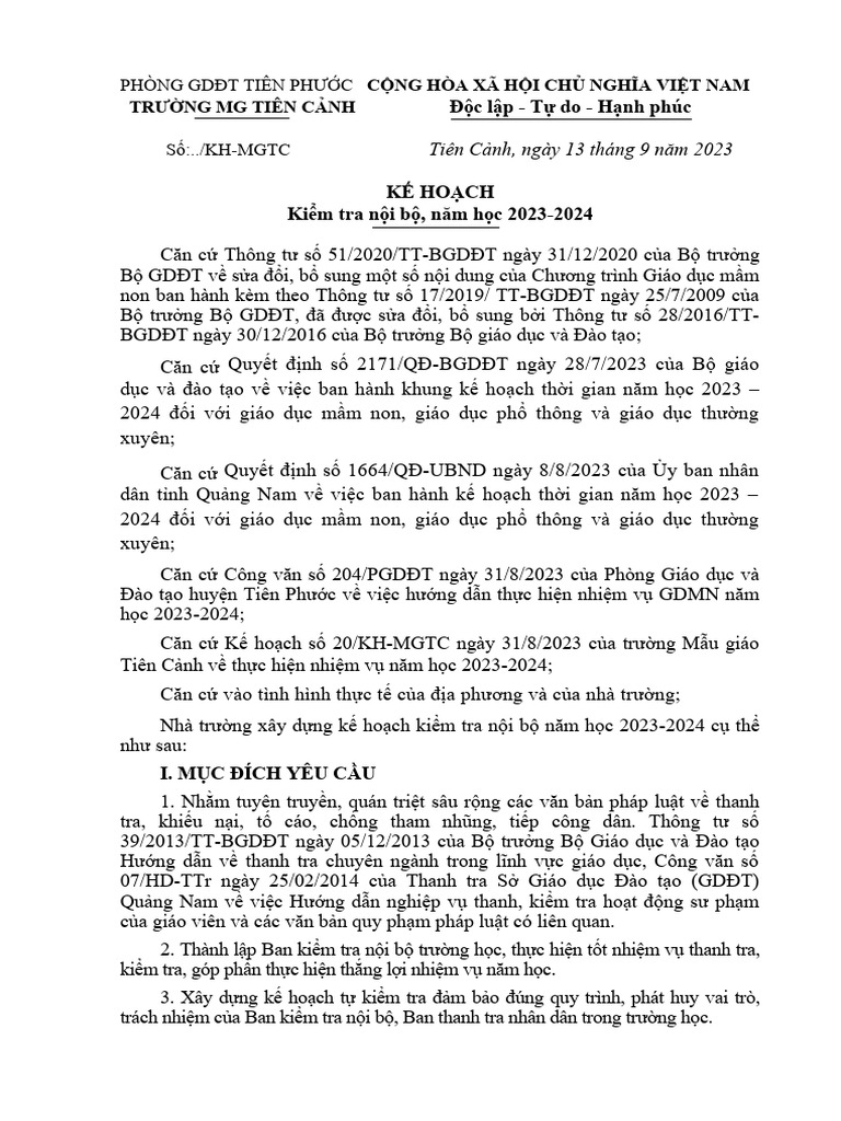 KH Ktra Noi Bo 23-24 | PDF