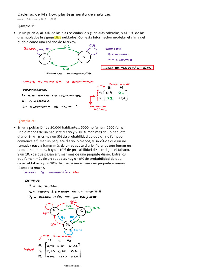 Cadenas de Markov, Planteamiento de Matrices | Descargar gratis PDF ...