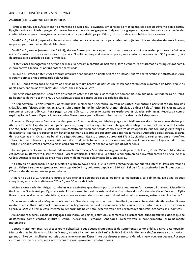 Apostila De História 2º Bi 1º Ano 2024 Download Grátis Pdf Augustus