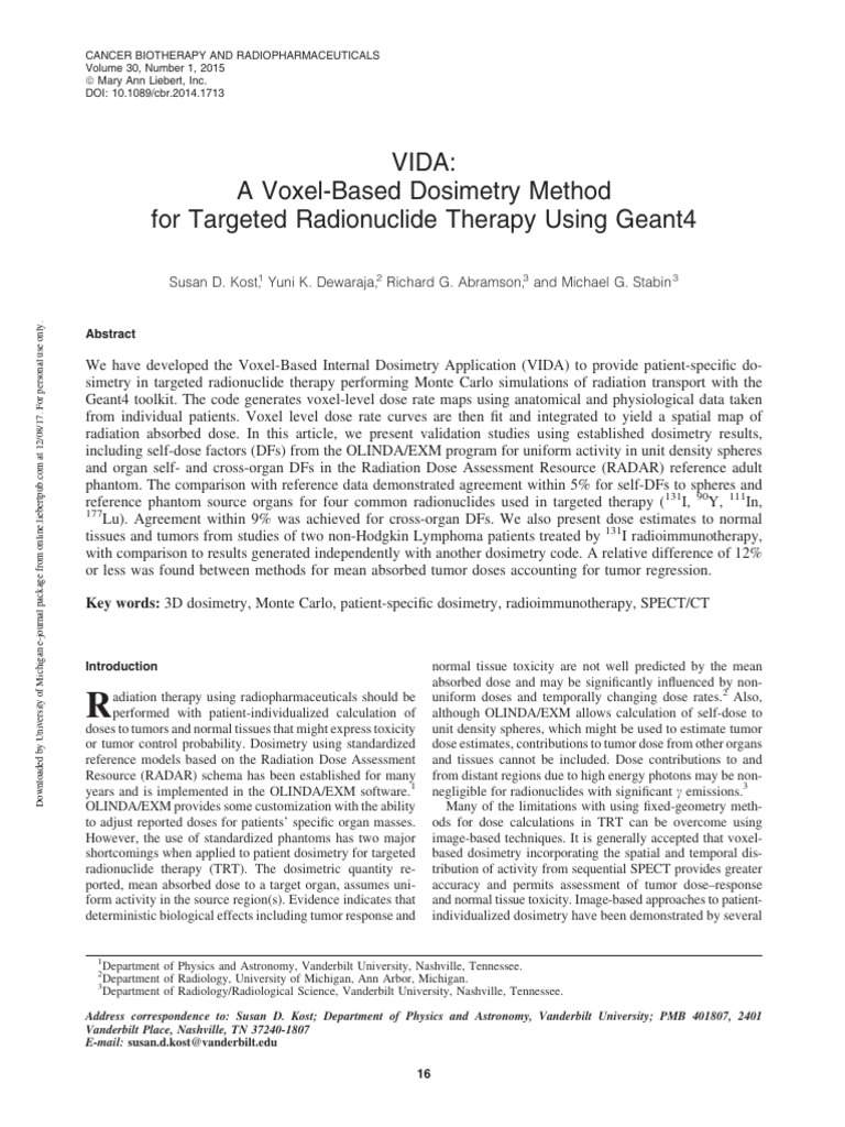 VIDA A Voxel Based Dosimetry Method For 240109 125104 | PDF | Dosimetry | Absorbed Dose