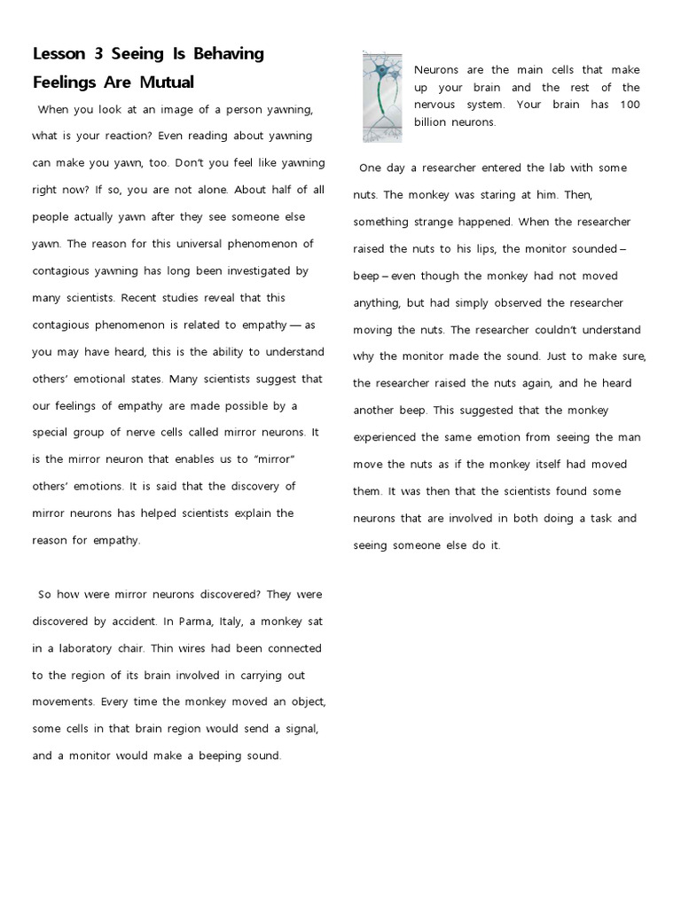 Lesson 3 Seeing Is Behaving | PDF | Empathy | Imitation