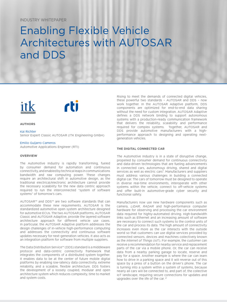 Enabling Flexible Vehicle With AUTOSAR and DDS | PDF | Computer Network | Service Oriented ...