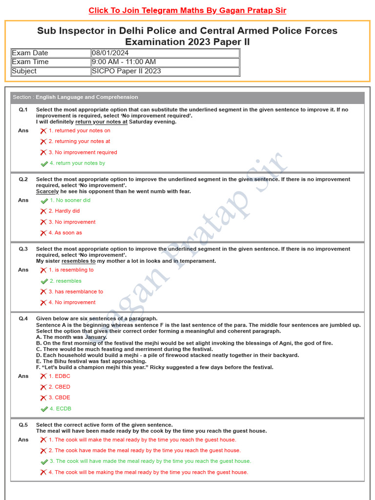 Sicpo Paper-02 Answer Key Compilation | PDF