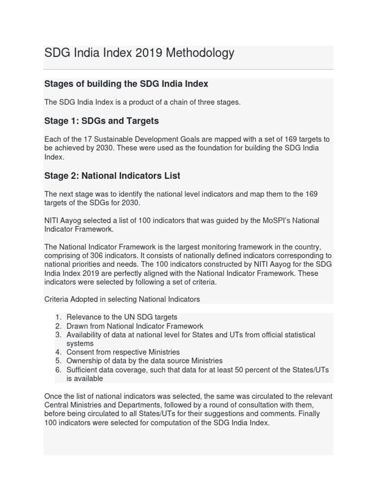 SDG India Index 2019 Methodology | PDF | Data | Mean