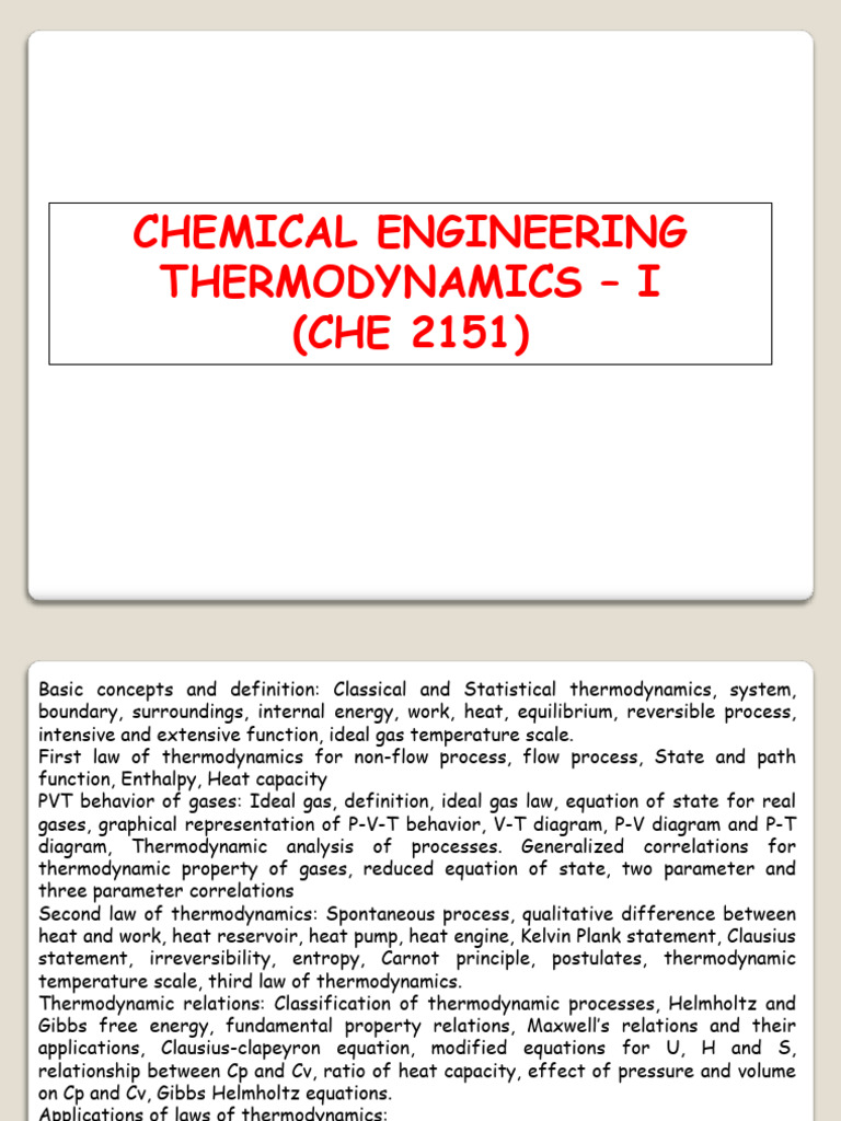 Chemical Engineering Thermodynamics | PDF | Temperature | Heat