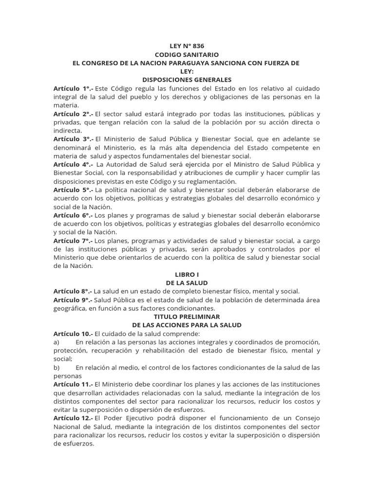 Ley 836 Codigo Sanitario | Descargar gratis PDF | Alimentos ...