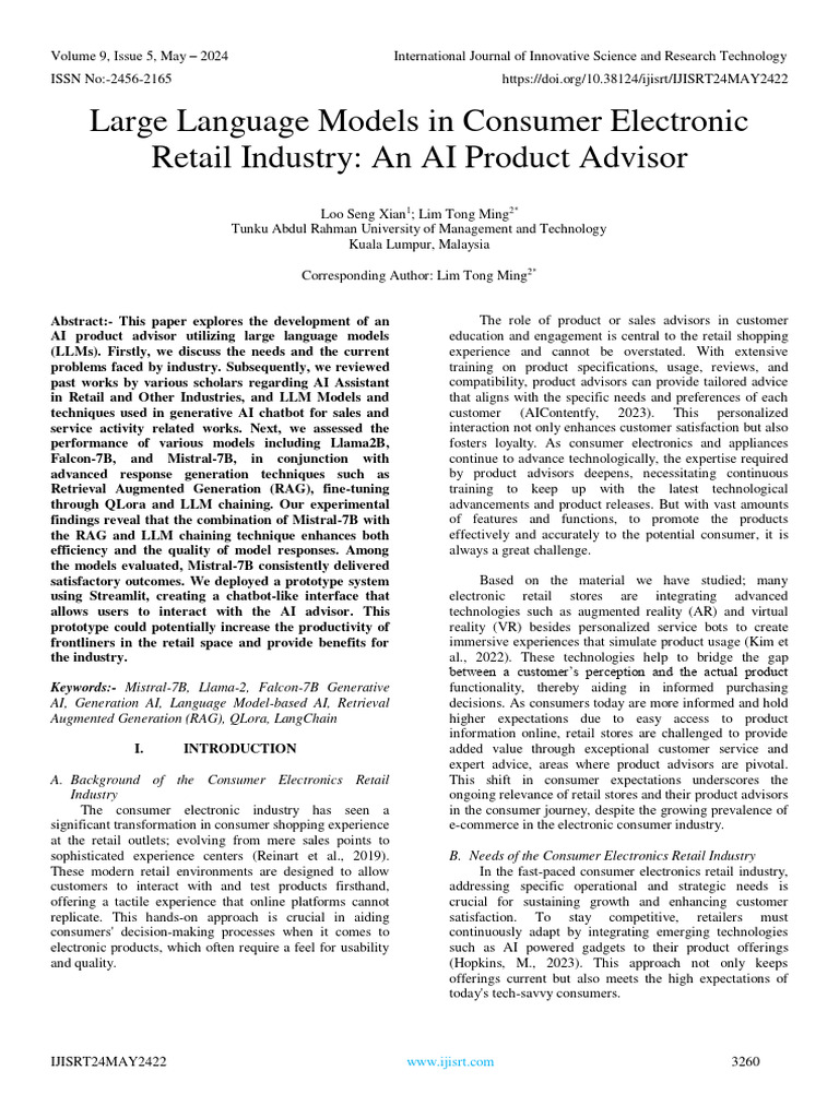 Large Language Models in Consumer Electronic Retail Industry: An AI ...