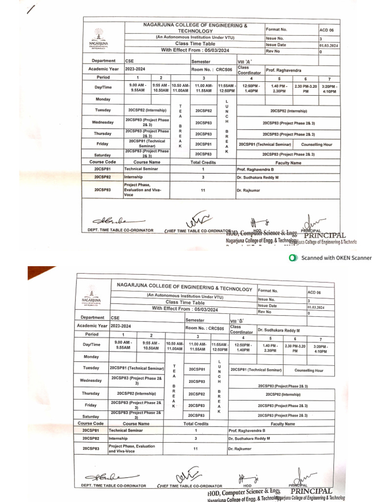8th Sem Time Table | PDF