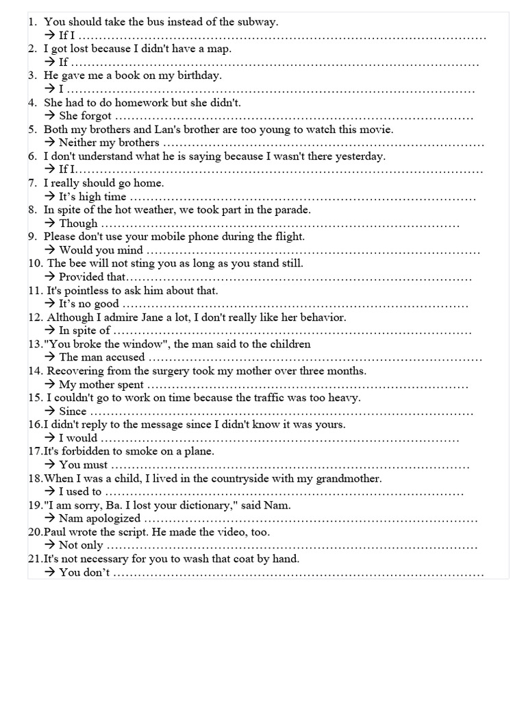 bài tập rewrite | PDF | Games & Activities | Language Arts & Discipline