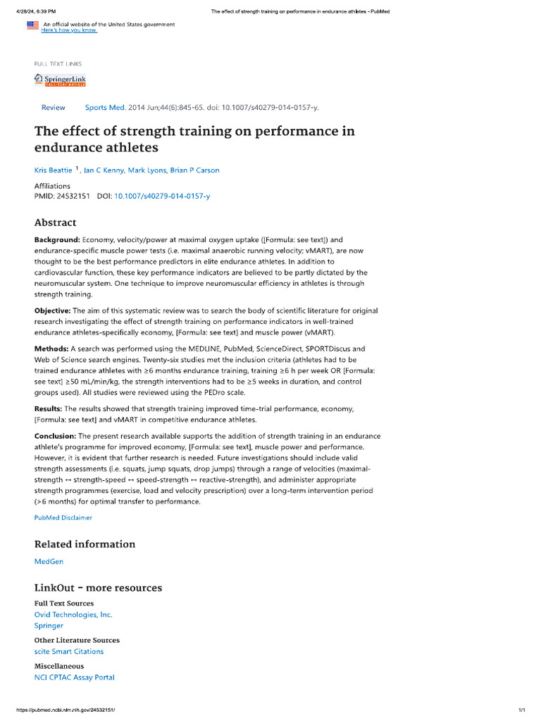 The Effect of Strength Training On Performance in Endurance Athletes | PDF