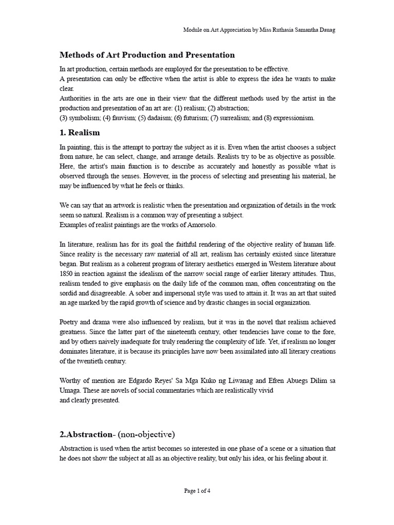 Methods-of-Art-Production-and-Presentation- | PDF | Surrealism ...