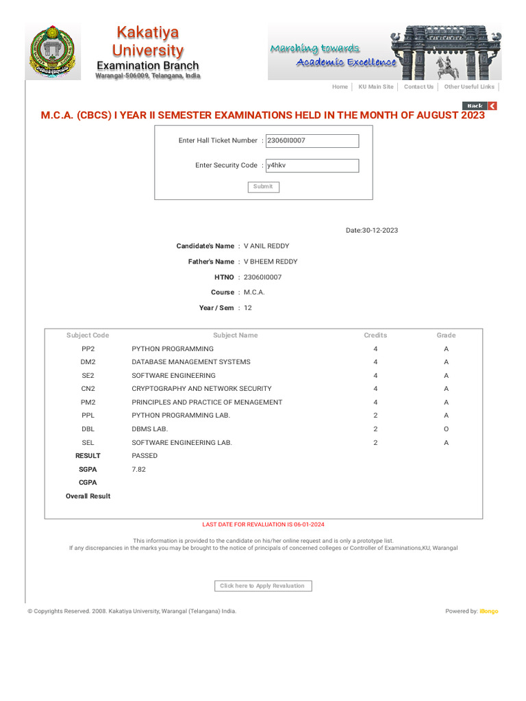 Examination Branch, Kakatiya University, Warangal, Telangana, in | PDF ...