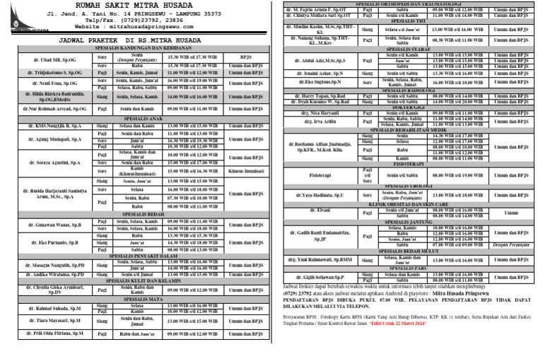 Jadwal Poli Dokter Edisi Cetak 20 Maret 2024 | PDF