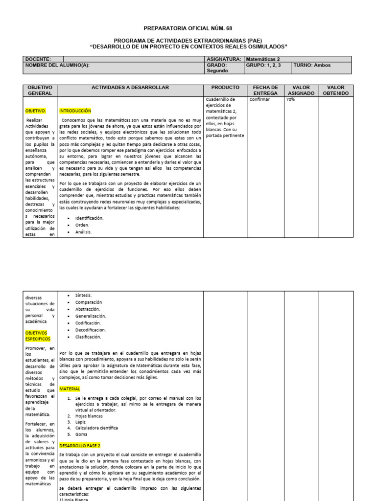 FORMATO PAE - PROYECTOmate2 | PDF | Maestros | Modificación de comportamiento