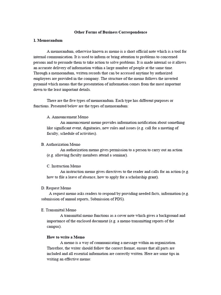 Other Forms of Business Correspondence | PDF | Résumé | Memorandum