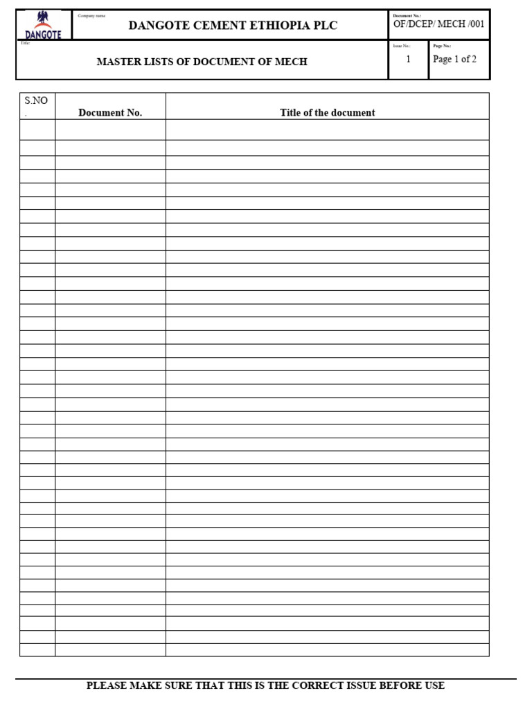 Master List of Mechanical Documents | PDF