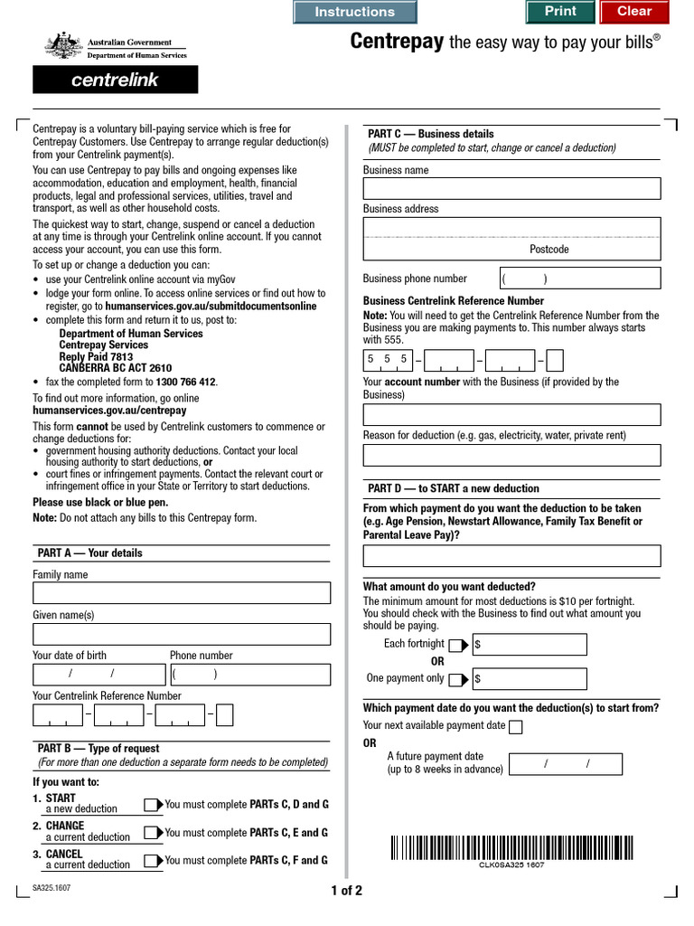 Centrepay Form | PDF | Tax Deduction