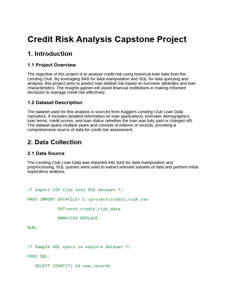 Credit Risk Analysis Capstone Project | Download Free PDF | Sas ...