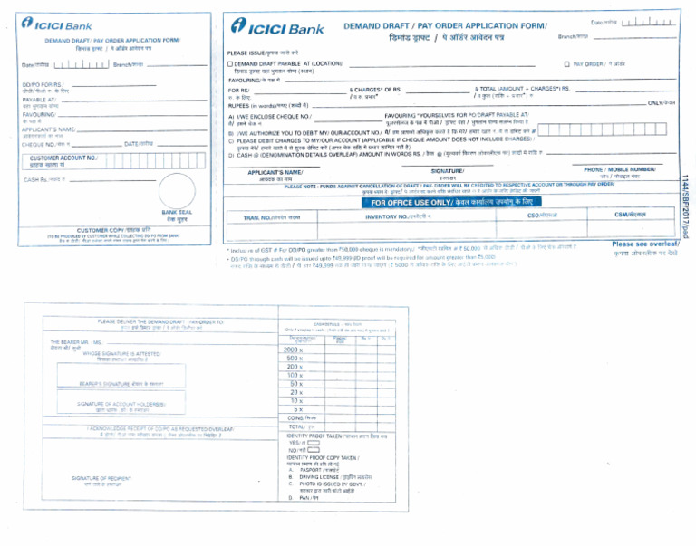 Icici DD Form | PDF | Cheque | Banking