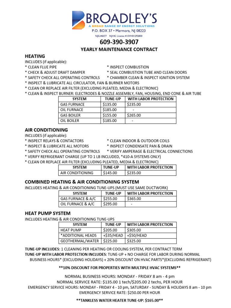 Hvac Residential Service Contract Pdf Electromechanical Engineering