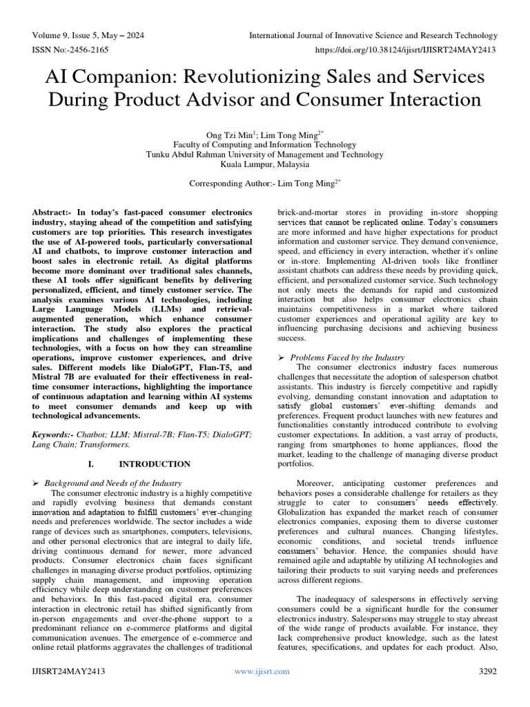 AI Companion: Revolutionizing Sales and Services During Product Advisor and Consumer Interaction ...
