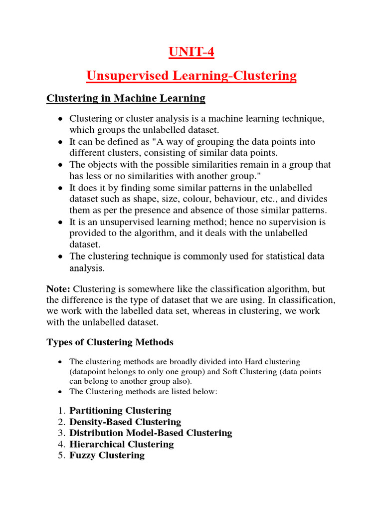 UNIT 4 K-Means Clustring | PDF | Cluster Analysis | Machine Learning
