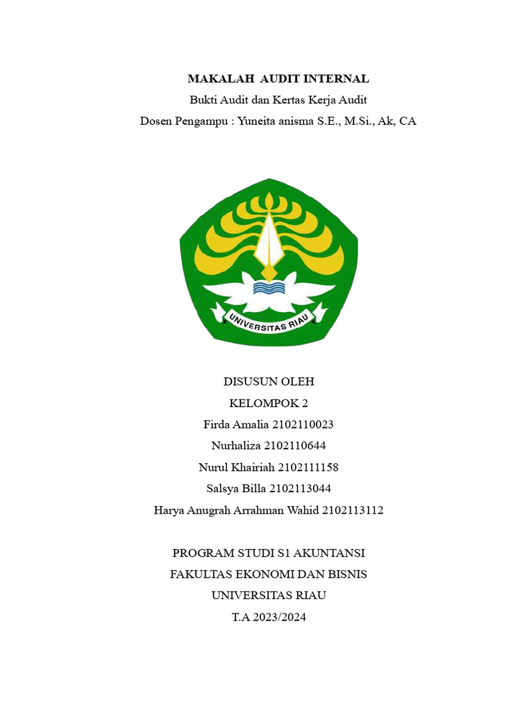 Makalah Kelompok 2 Audit Internal Bukti Audit Dan Kertas Kerja Audit | PDF