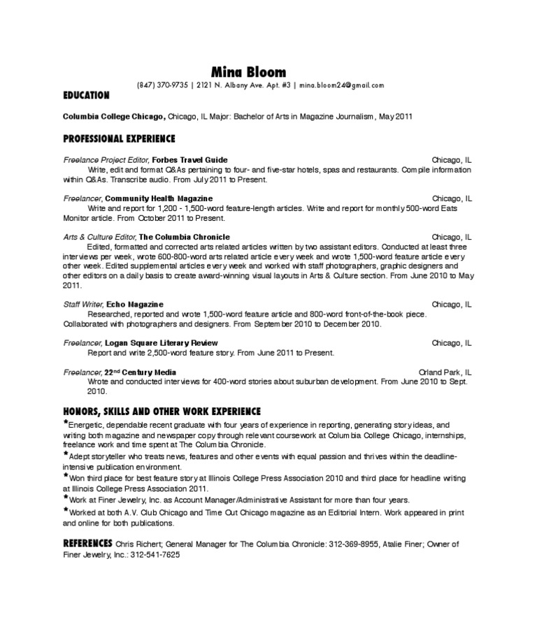 Mina Bloom Resume | PDF | Editing | Freelancer
