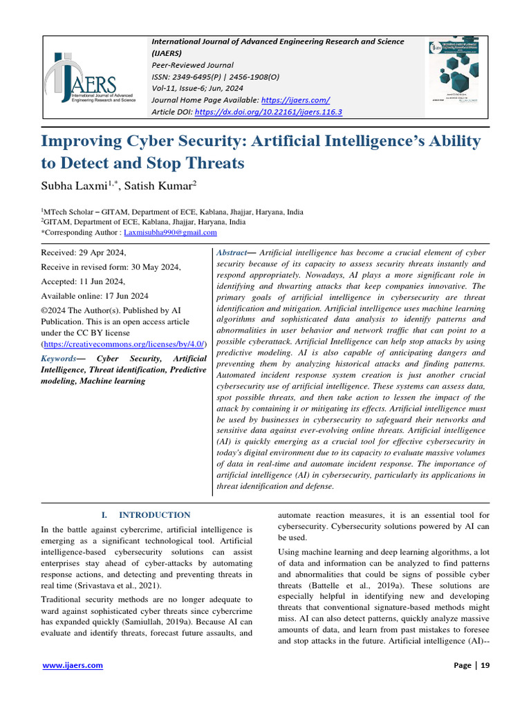 Improving Cyber Security: Artificial Intelligence's Ability To Detect and Stop Threats | PDF ...