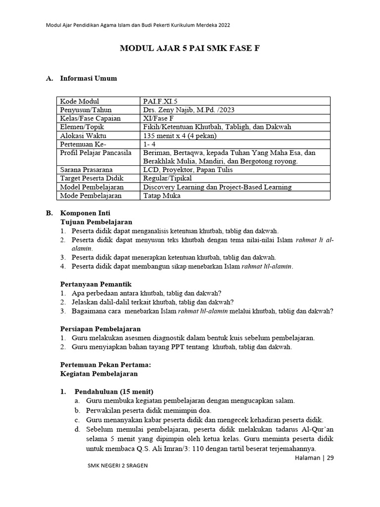 Modul Ajar 5 Pai SMK Kelas Xi Bab 5 - Oke | PDF