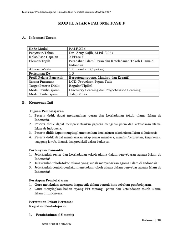 Modul Ajar 6 Pai SMK Kelas Xi Bab 6 - Oke | PDF | Karier & Perkembangan | Sains & Matematika