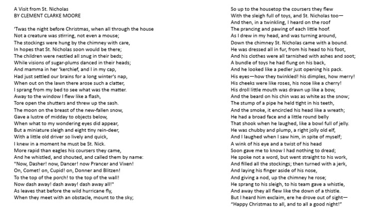 A Visit From ST Nicholas Poem | PDF | Santa Claus's Reindeer | Santa Claus