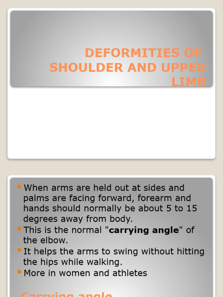 Deformities of Shoulder and Upper Limb | PDF | Elbow | Hand