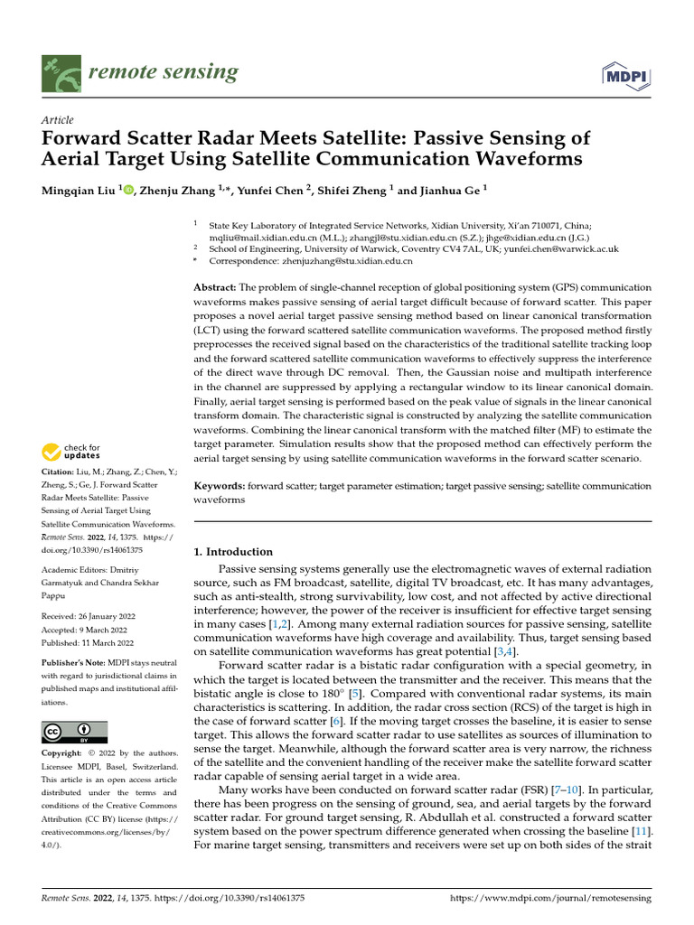 Forward Scatter Radar Meets Satellite Passive Sens | PDF | Radar | Radio