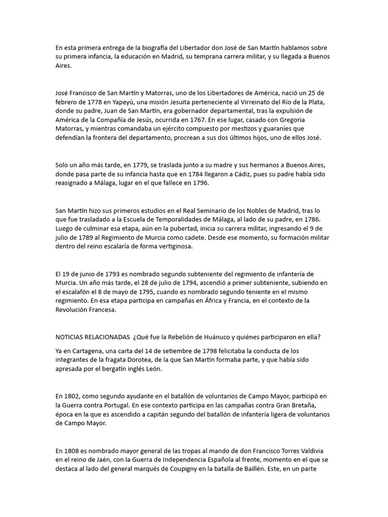 Biografia de Jose de San Martin | PDF | Conflictos del segundo milenio ... Biografia de Jose de San Martin | PDF | Conflictos del segundo milenio ...