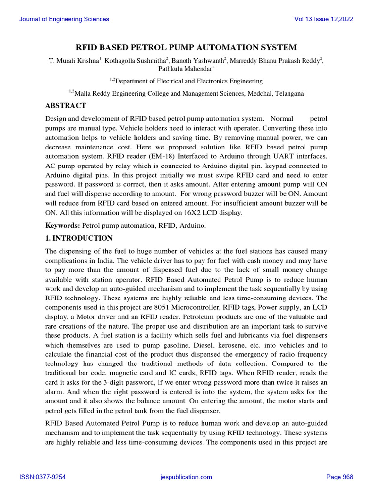 2022 V13i12114 | PDF | Radio Frequency Identification | Arduino
